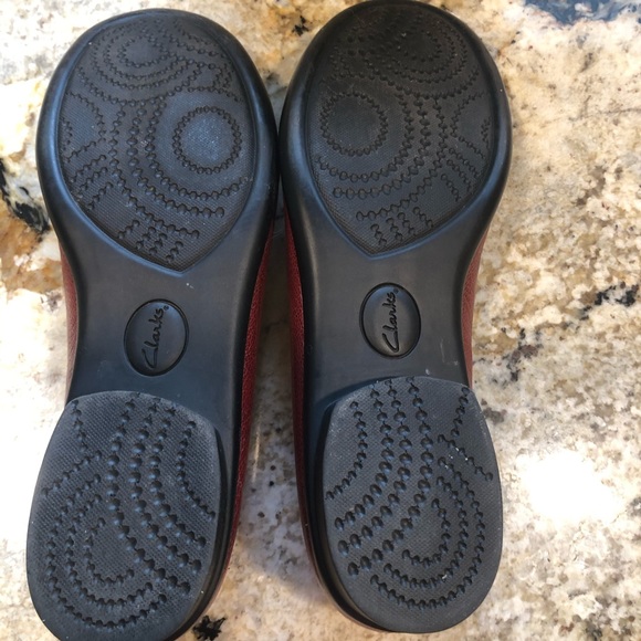 Clarks | Shoes | Clarks Red Leather Ballet Bow Slip On Flats 65 | Poshmark